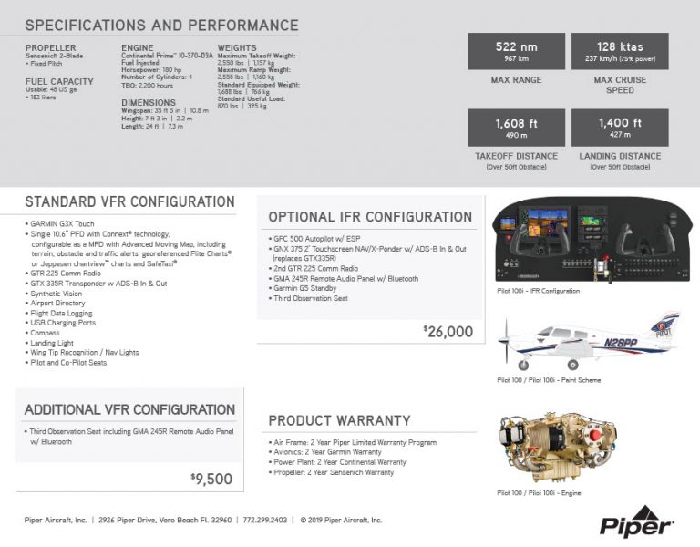 Piper Introduces the New Pilot 100 and Pilot 100i Trainer Aircraft ...